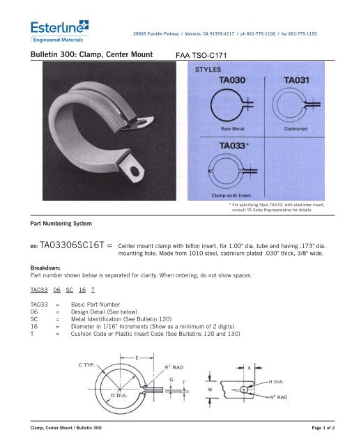 Bulletin 300: Clamp, Center Mount - Esterline
