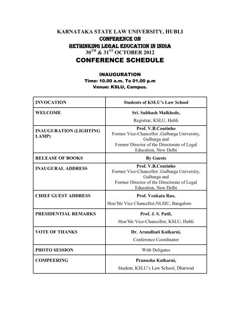 CONFERENCE SCHEDULE - Karnataka State Law University