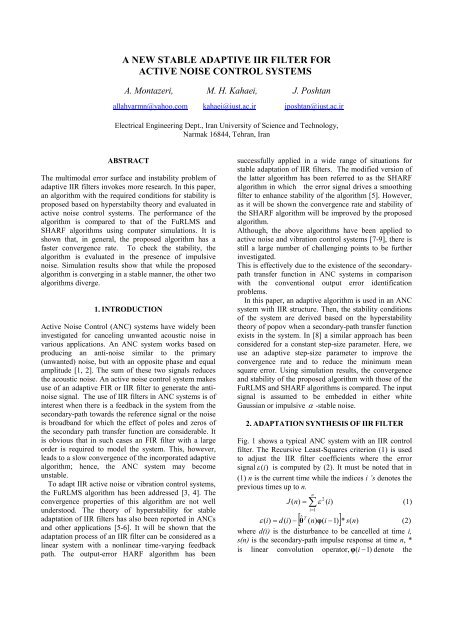 a new stable adaptive iir filter for active noise control systems - Eurasip