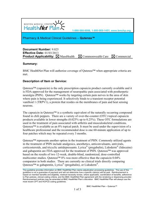 Qutenza - BMC HealthNet Plan