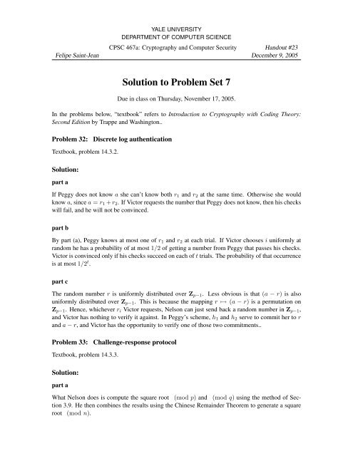 Solution to Problem Set 7 - Zoo - Yale University