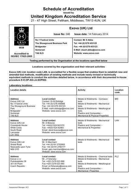 Schedule of Accreditation United Kingdom Accreditation ... - UKAS