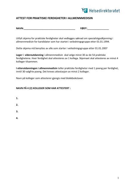 Attest for praktiske ferdigheter i allmennmedisin