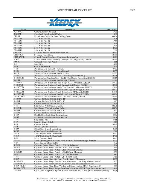 KEEDEX RETAIL PRICE LIST - Access Hardware Supply