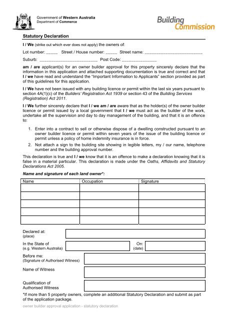 Statutory Declaration Owner Builder Approval
