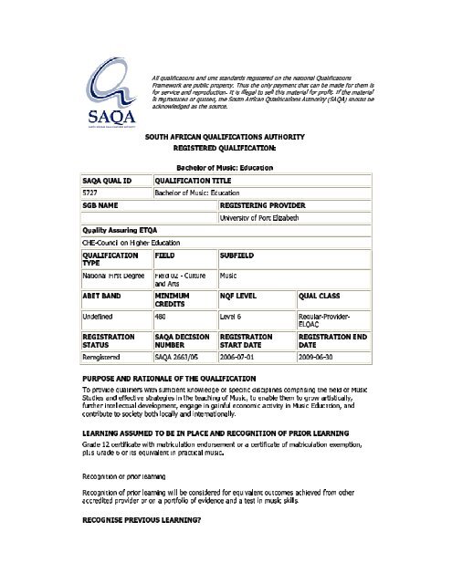 South African Qualifications Authority (SAQA)