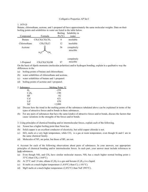 Colligative Properties AP Set I - Raleigh Charter High School