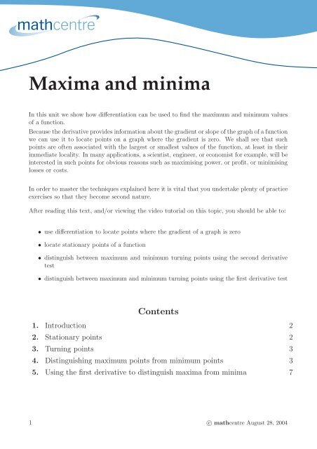Applications Of Differentiation Maxima And Minima