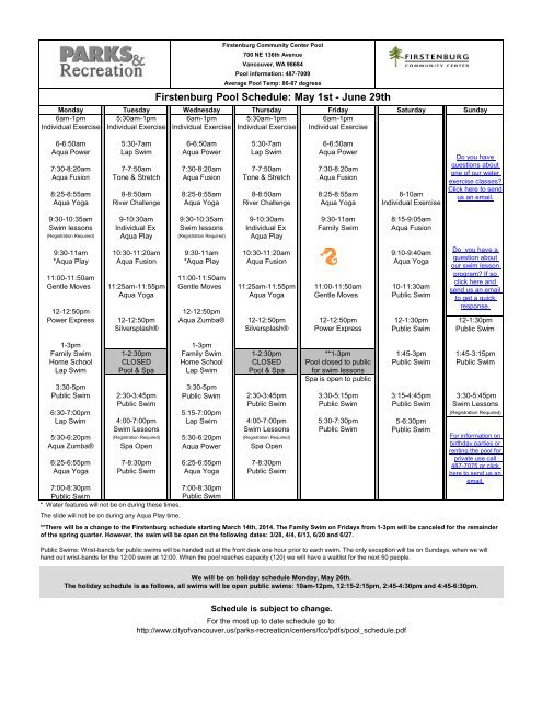 Firstenburg Pool Schedule: June 30th - August ... - City of Vancouver