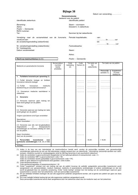 Ziekenhuizen - Honorariumnota - Riziv