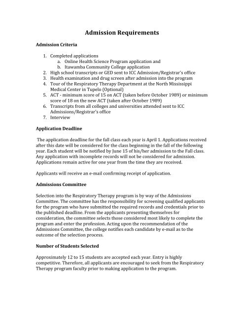 Respiratory Care Technology Admission and Point Rating System Respiratory Care Technology Admission and Point Rating System