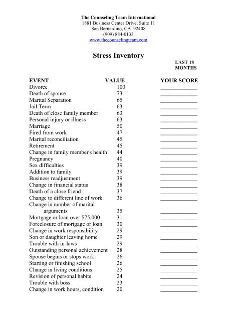 Stress Inventory - The Counseling Team International