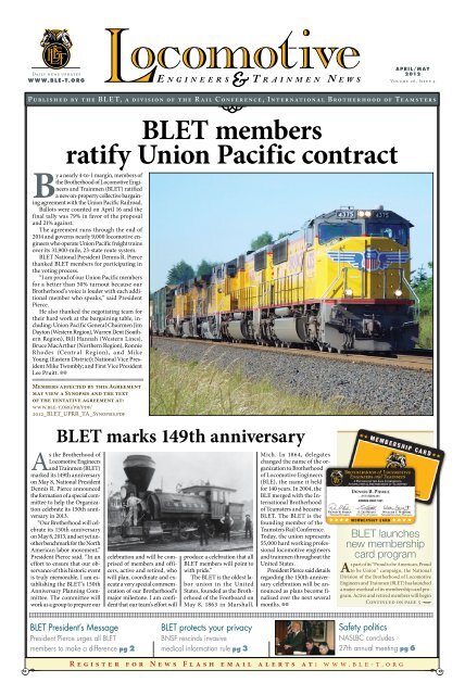 April / May 2012 - Brotherhood of Locomotive Engineers and Trainmen