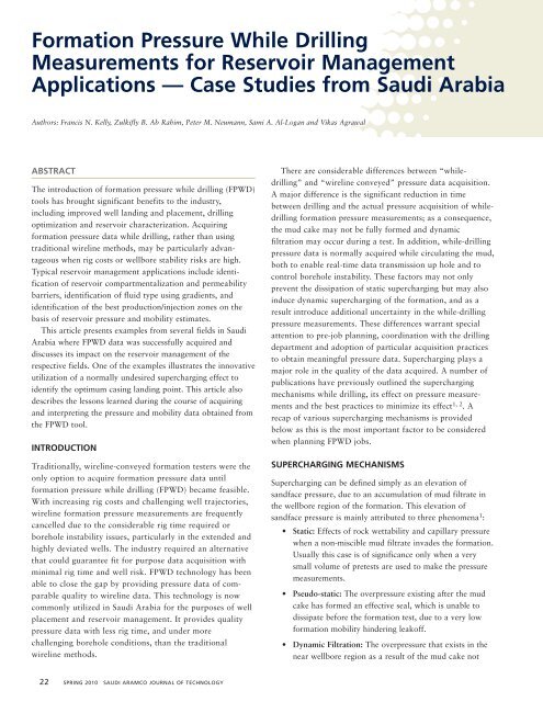 Formation Pressure While Drilling Measurements for ... - Saudi Aramco