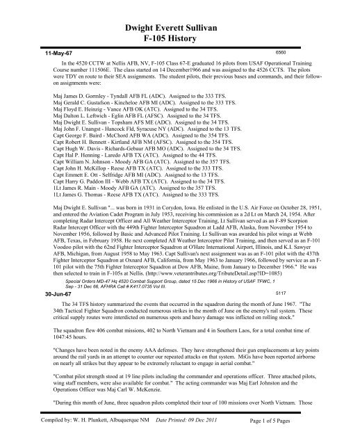 Dwight Everett Sullivan F-105 History - 34 TFS Thud Era