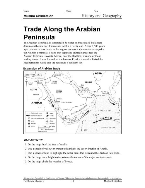 Arabian Peninsula Map Worksheet