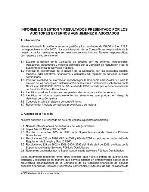 Informe auditoria externa de gestiÃ³n y resultados - Isagen