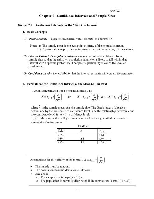 Chapter 7 Confidence Intervals and Sample Sizes
