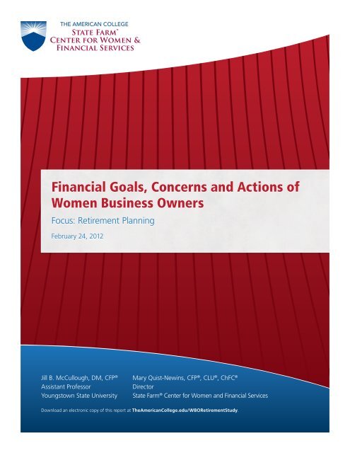 Financial Goals, Concerns and Actions of Women Business Owners
