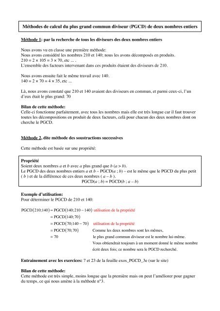 PGCD Méthode des divisions succesives