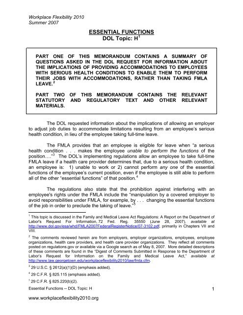 Essential Functions - Workplace Flexibility 2010