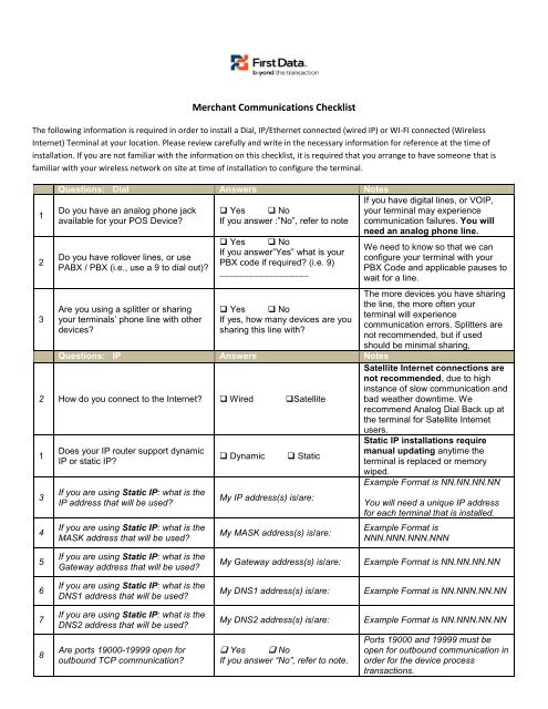 Merchant Communications Checklist - Merchant Services