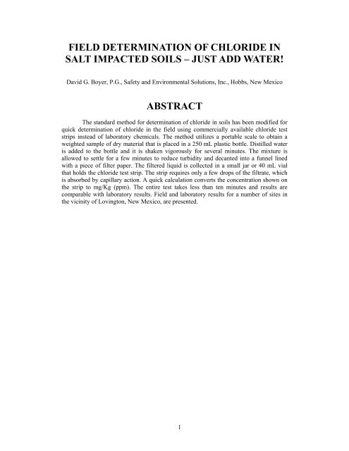 field determination of chloride in salt impacted soils â just add ...