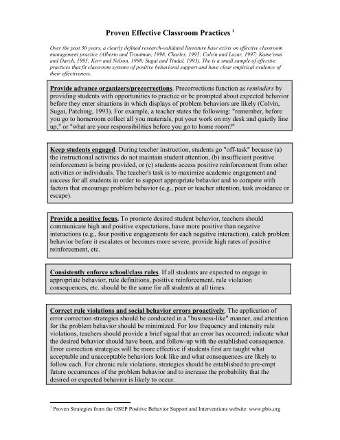 Proven Effective Classroom Practices 1 - Florida's Positive Behavior ...