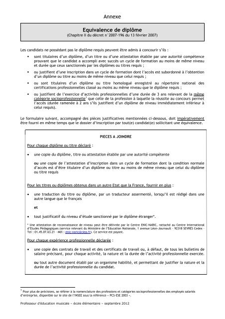 Équivalence de diplômes