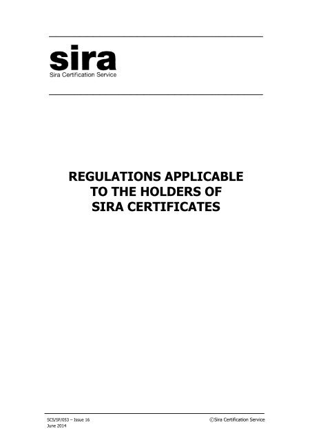 regulations applicable to the holders of sira certificates