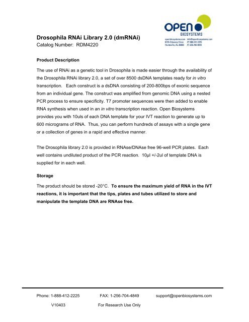 Drosophila RNAi Library 2.0 (dmRNAi) - Bioxys