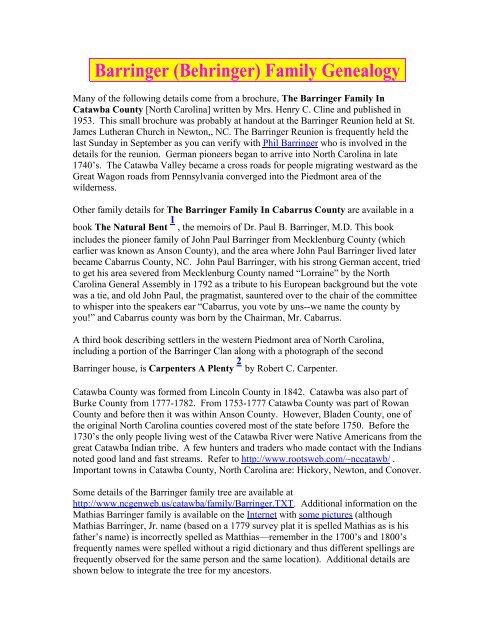 (Behringer) Family Genealogy - Barringer and Associates, Inc.