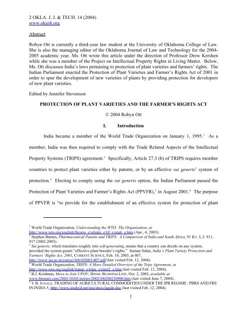 protection of plant varieties and the farmer's rights act