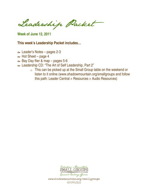 Leadership Packet - Shadow Mountain Community Church