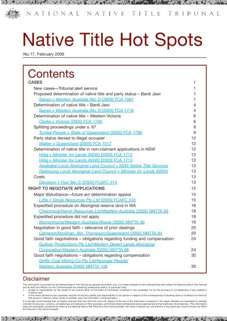 Native Title Hot Spots - National Native Title Tribunal