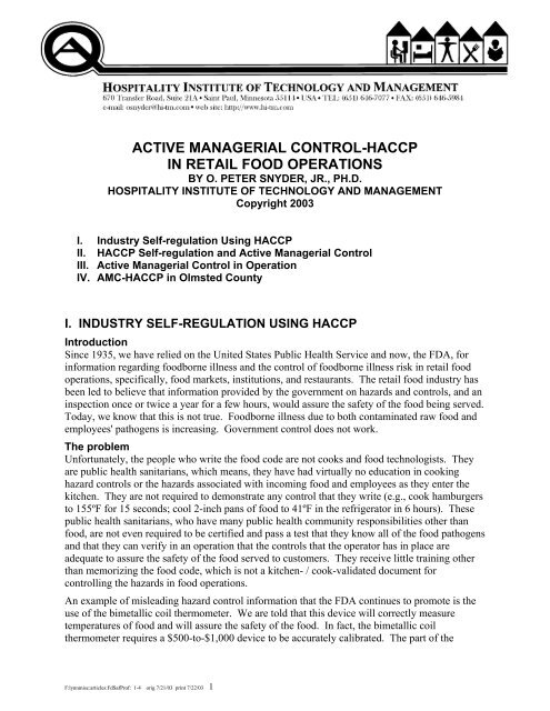 active managerial control-haccp in retail food operations