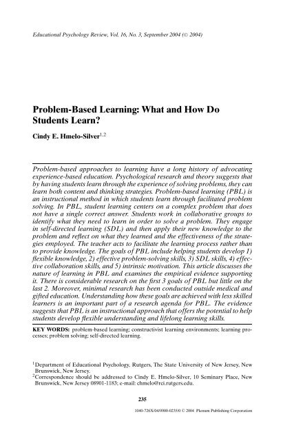 Problem-Based Learning: What and How Do Students Learn?