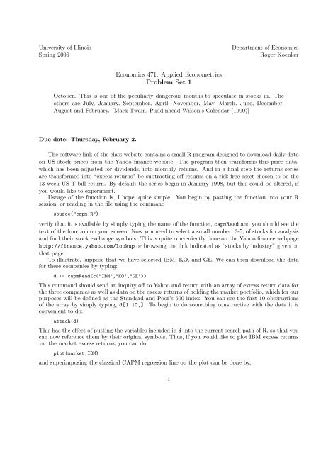Economics 471: Applied Econometrics Problem Set 1