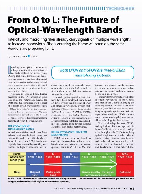 From O to L: The Future of Optical-Wavelength Bands - Broadband ...