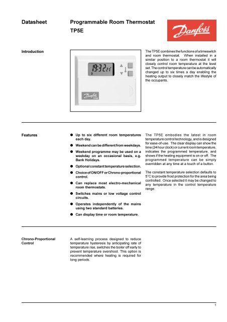 Datasheet Programmable Room Thermostat Tp5e Danfoss
