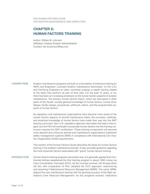 Chapter 8: hUMaN FaCtOrS traINING - FAA Human Factors