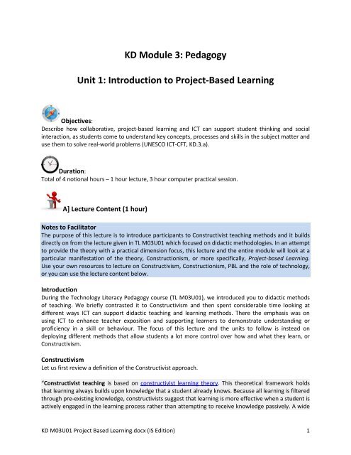 Introduction to Project-Based Learning - Teacher Training materials ...