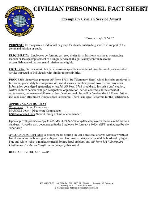 CIVILIAN PERSONNEL FACT SHEET - Ramstein Air Base