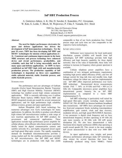 InP HBT Production Process - CS Mantech