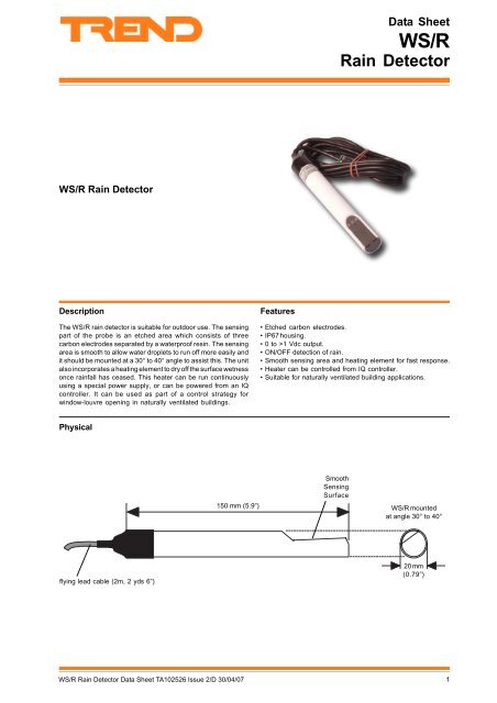 WS/R Rain Detector Data Sheet - Trend