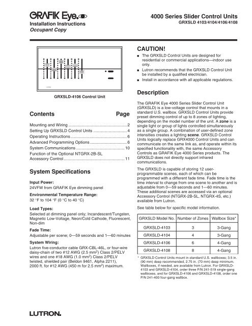 4000 Series Slider Control Units - Lutron Lighting Installation ...