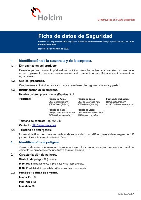 Ficha de datos de Seguridad - Holcim