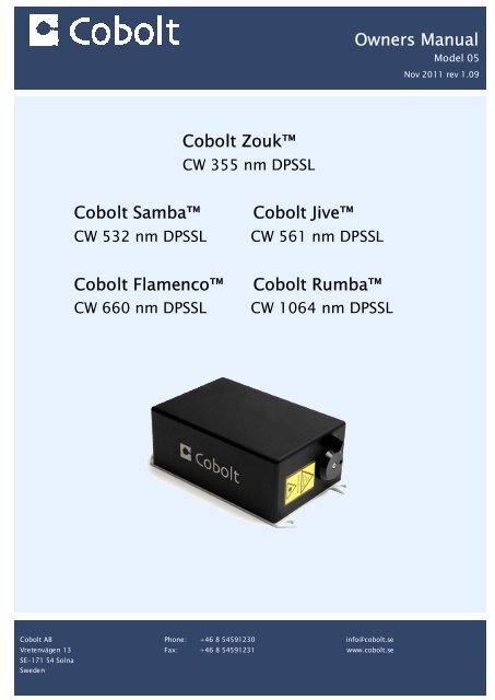Owners Manual Cobolt Zoukâ ¢ Cobolt Samba ... - Laser Lines Ltd.