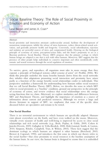 Social Baseline Theory: The Role of Social Proximity in Emotion and ...