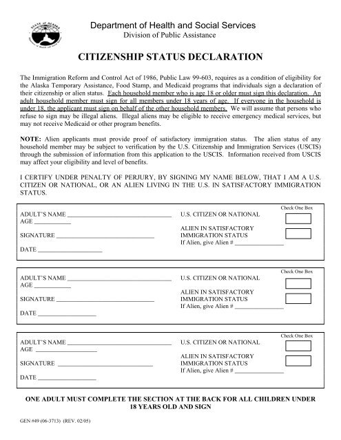 GEN 49 - Citizenship Status Declaration - DPAweb